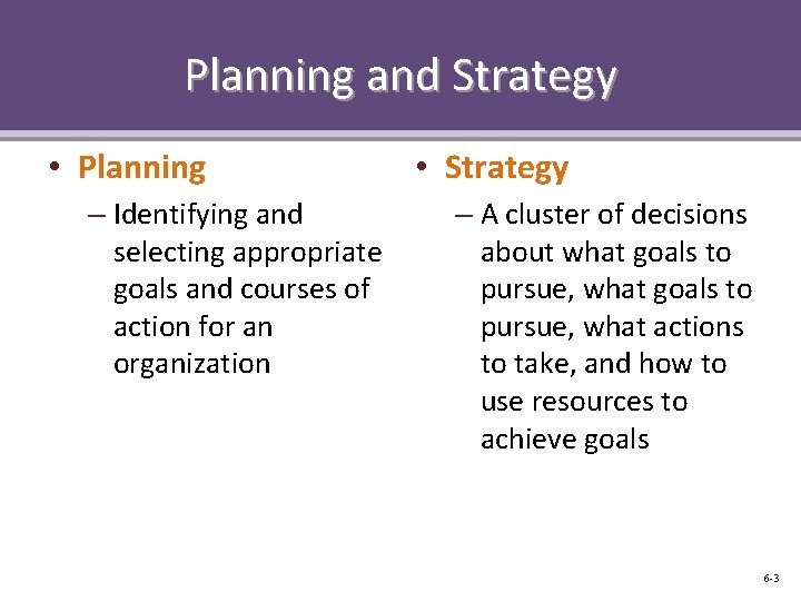 Planning Strategy and Competitive Advantage Chapter Six Mc