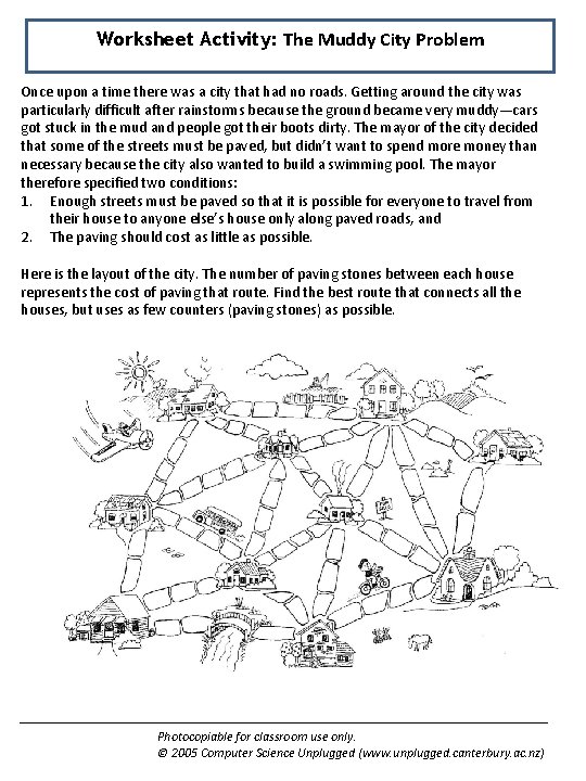 Worksheet Activity The Muddy City Problem Once upon