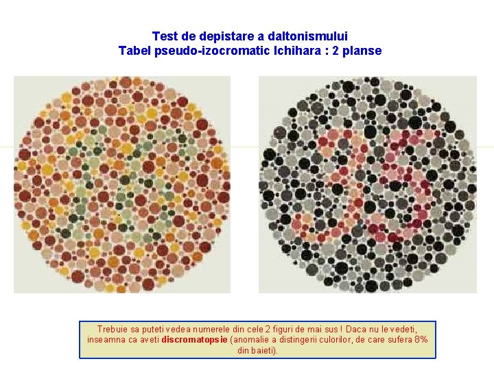 Test de depistare a daltonismului Tabel pseudoizocromatic Ichihara