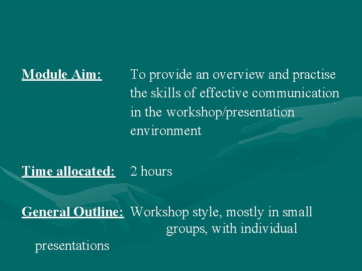 Communication Module Aim To provide an overview and