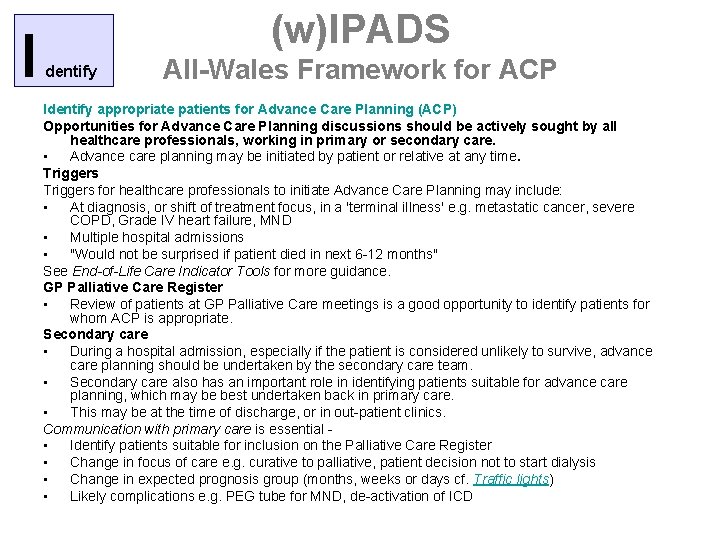 wIPADS AllWales Framework for Advance Care Planning I