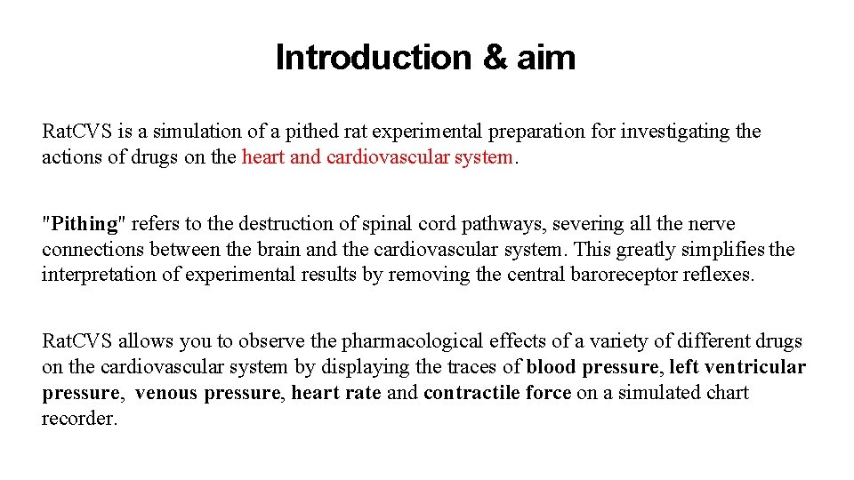 Pithed rat simulation Anaesthetized cat simulation Experiment I