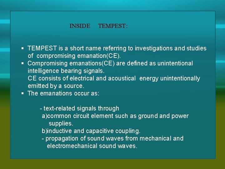 TEMPEST AND ECHELON A SEMINAR BY ROHIT RAJ