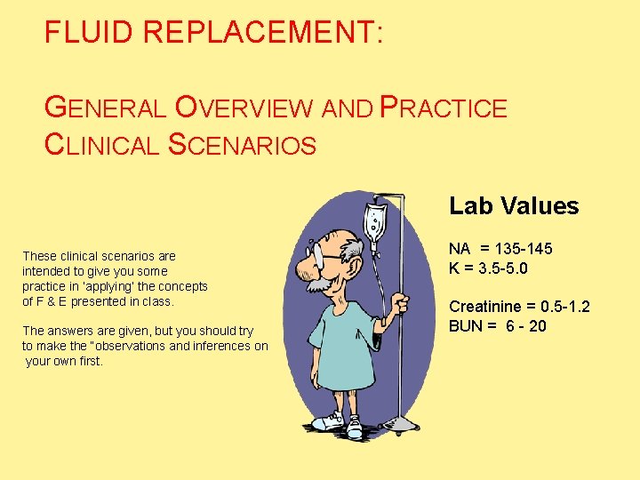 FLUID REPLACEMENT GENERAL OVERVIEW AND PRACTICE CLINICAL SCENARIOS