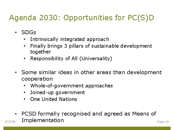 Policy Coherence for Sustainable Development and the SDGs