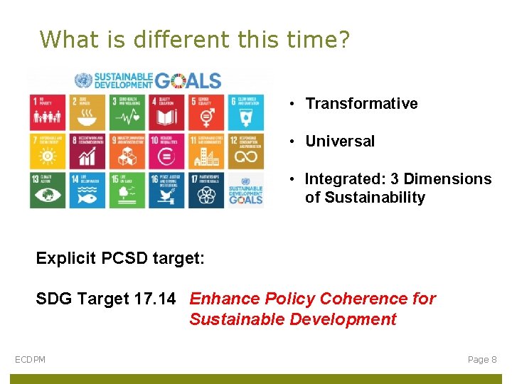 Policy Coherence for Sustainable Development and the SDGs