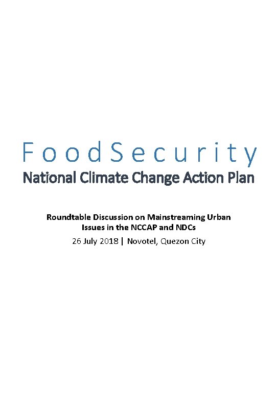 Food Security National Climate Change Action Plan Roundtable