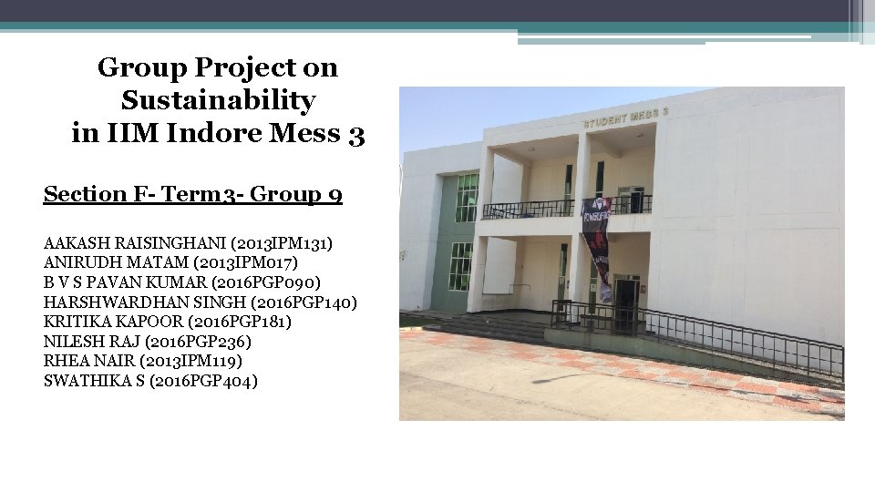 Group Project on Sustainability in IIM Indore Mess