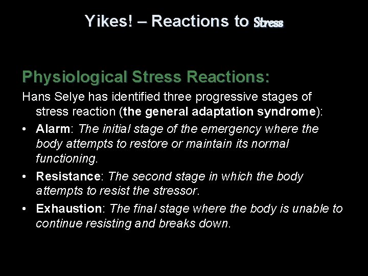 CHAPTER 13 Stress Chapter Overview Stress Oh NoUnderstanding