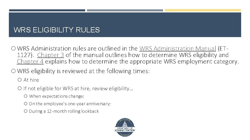 WRS BASICS CENTRAL BENEFITS JANUARY 3 2019 AGENDA