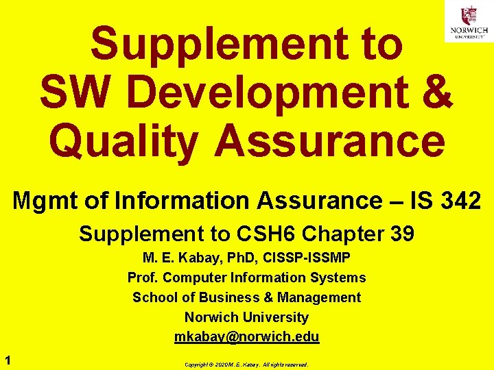 Supplement to SW Development Quality Assurance Mgmt of