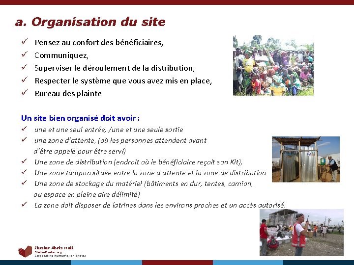 Cluster Abris Mali Coordination des Abris Humanitaires http