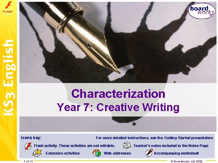 Characterization Year 7 Creative Writing Icons key For