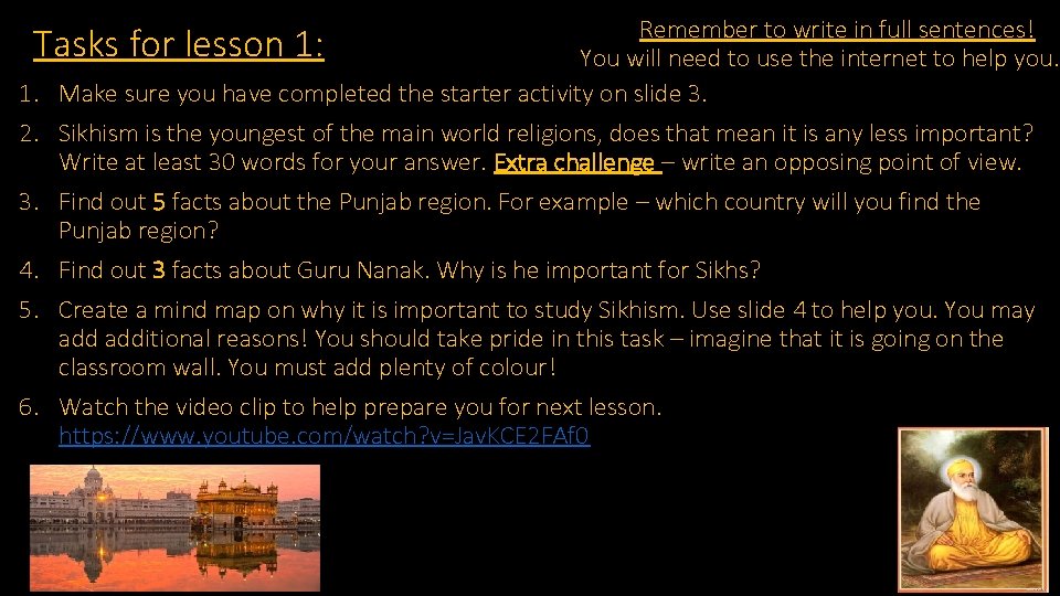 Introduction to Sikhism Lesson 1 Starter Tell me