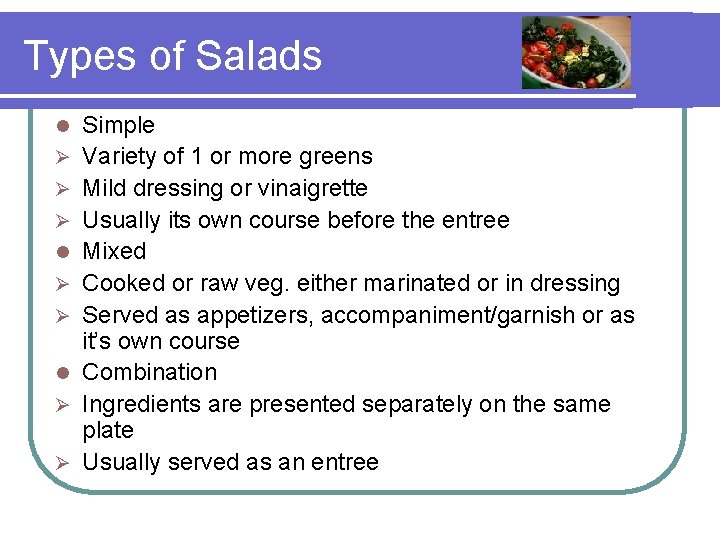 Food Prep Salads CS 1SS Foster Learning Objectives