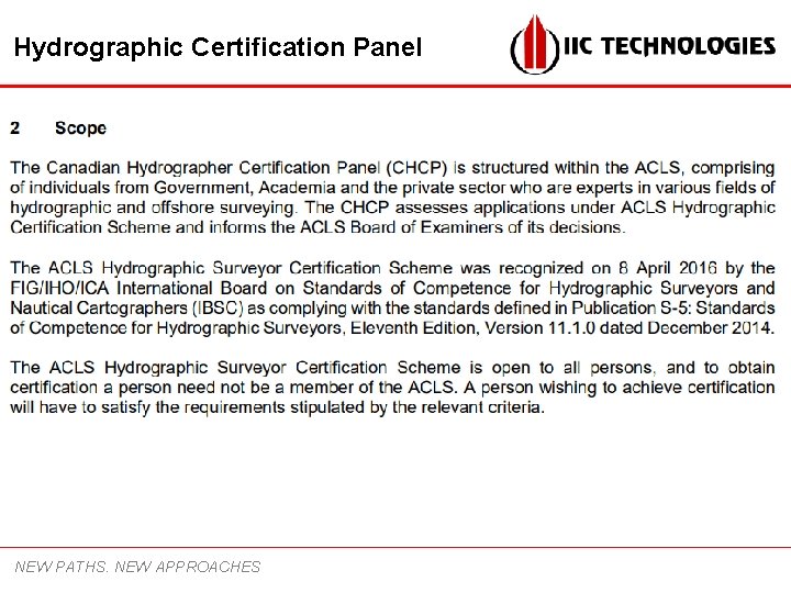 The MACHC Hydrographic Certification Program Overview of IBSC