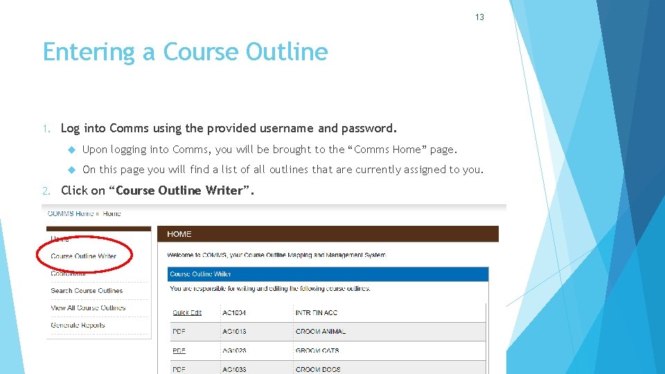 Comms Training Course Outline Mapping and Management System