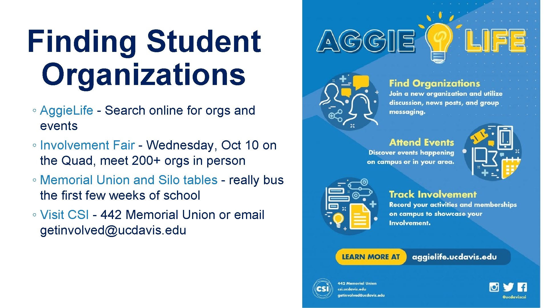 Getting Involved on Campus SESSION OVERVIEW Center for