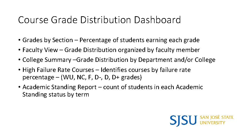 Student Success Dashboards Deans and Chairs Student Data