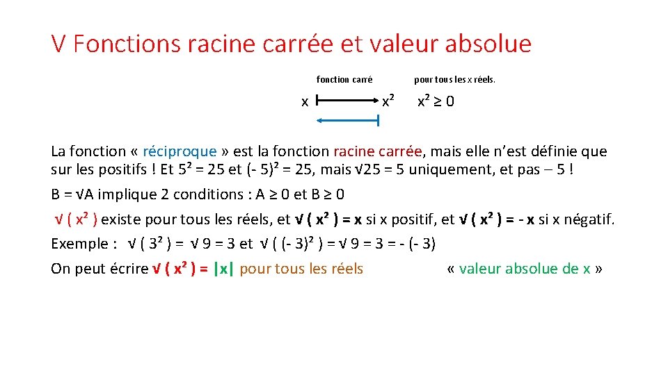 V Fonctions racine carre et valeur absolue fonction