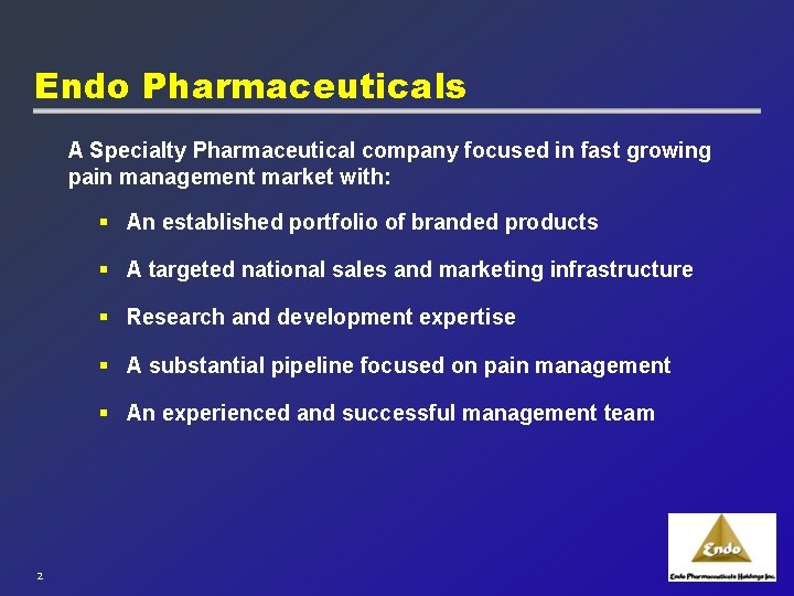 Endo Pharmaceuticals CIBC World Markets Biotechnology Specialty ...