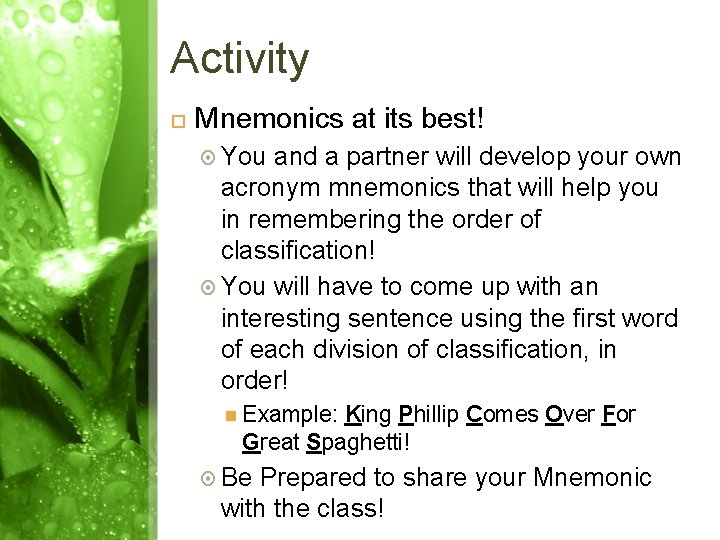 PLANT TAXONOMY Learning Objectives Students will be able