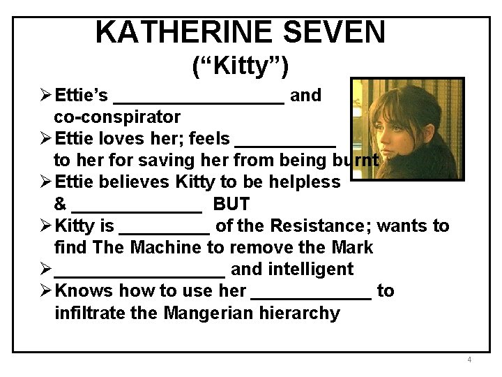 THE MARK BY EDITH BULBRING MAIN CHARACTERS CHARACTERISATION