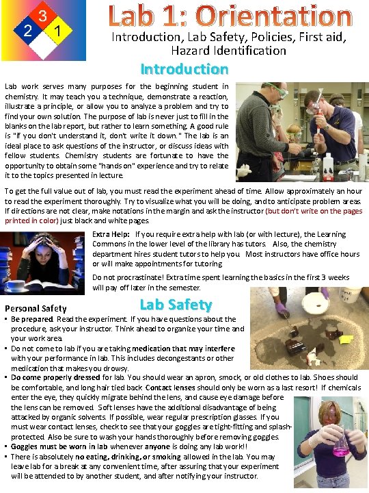 Lab 1 Orientation Introduction Lab Safety Policies First