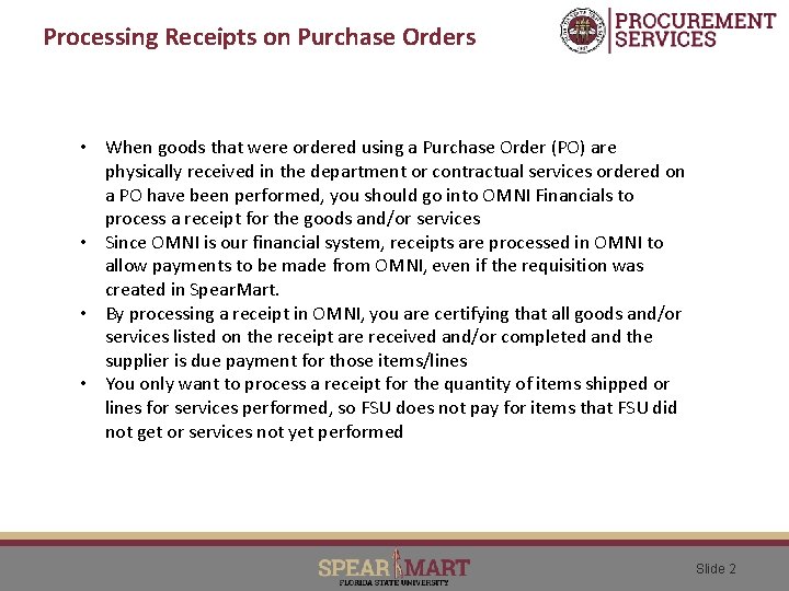Processing Receipts Slide 1 Processing Receipts on Purchase
