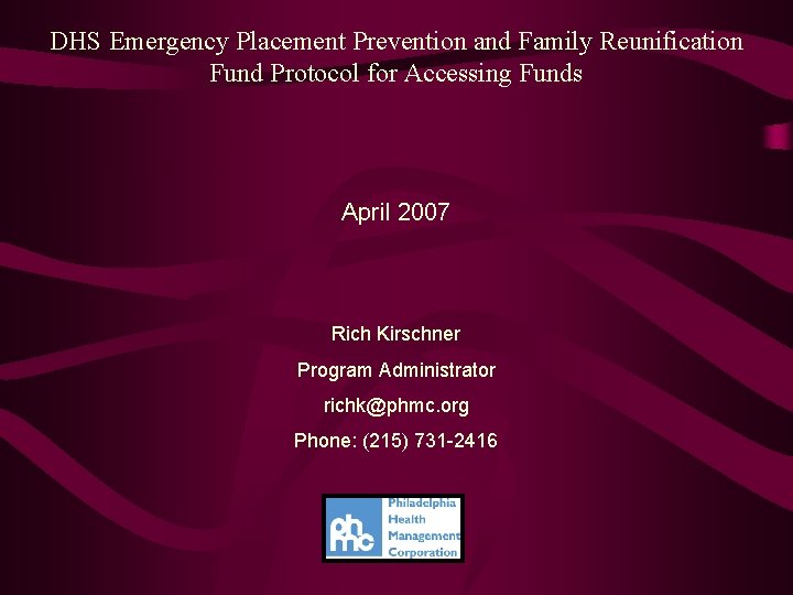 DHS Emergency Placement Prevention and Family Reunification Fund