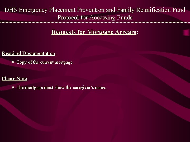 DHS Emergency Placement Prevention and Family Reunification Fund