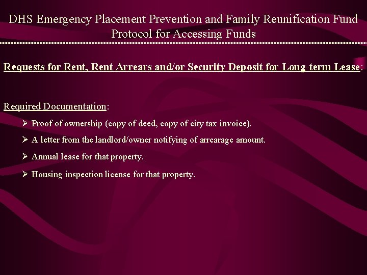 DHS Emergency Placement Prevention and Family Reunification Fund