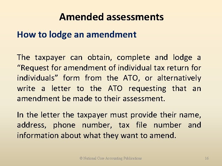 Chapter 10 Returns and Assessments National Core Accounting