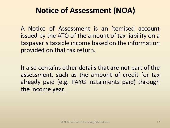 Chapter 10 Returns and Assessments National Core Accounting