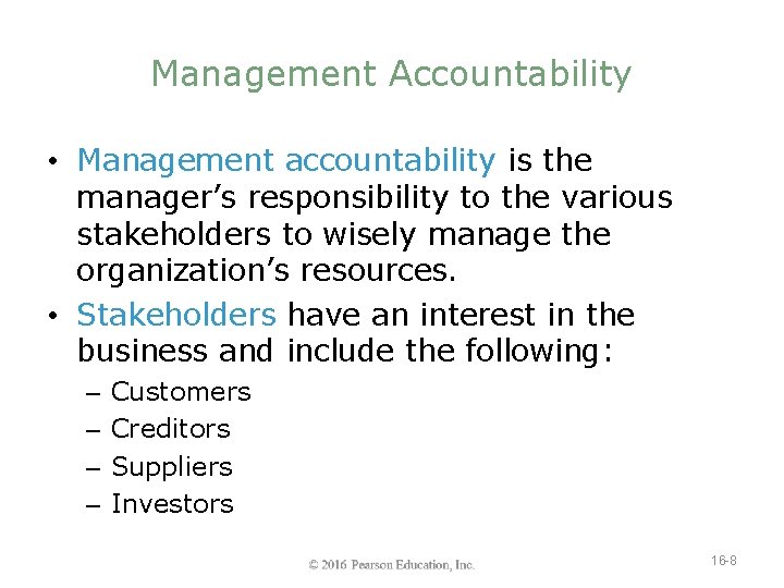 Chapter 16 Introduction to Managerial Accounting Learning Objectives