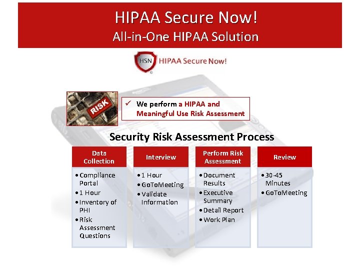 HIPAA Secure Now Background Information Demo Healthcare IT