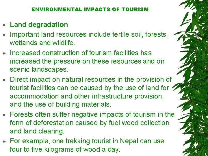 ENVIRONMENTAL IMPACTS OF TOURISM ENVIRONMENTAL IMPACTS OF TOURISM
