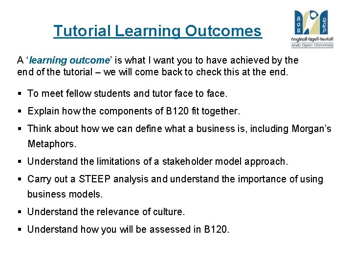 B 120 An Introduction to Business Studies Tutorial