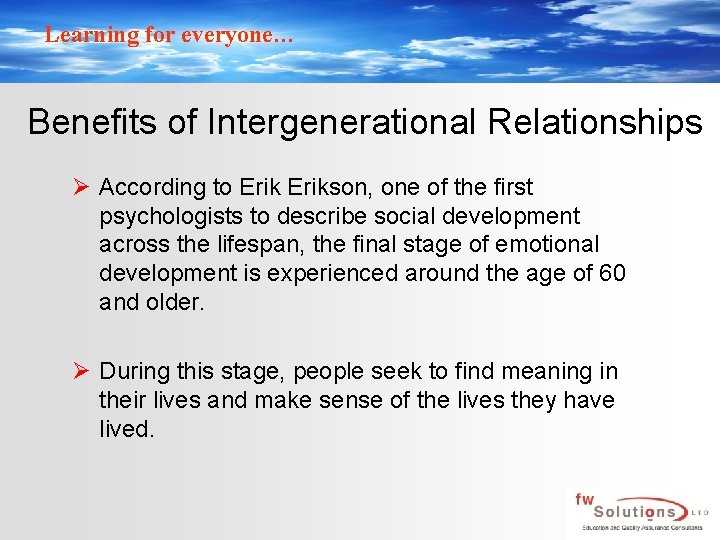 Learning for everyone Intergenerational Relationships Theory and Method