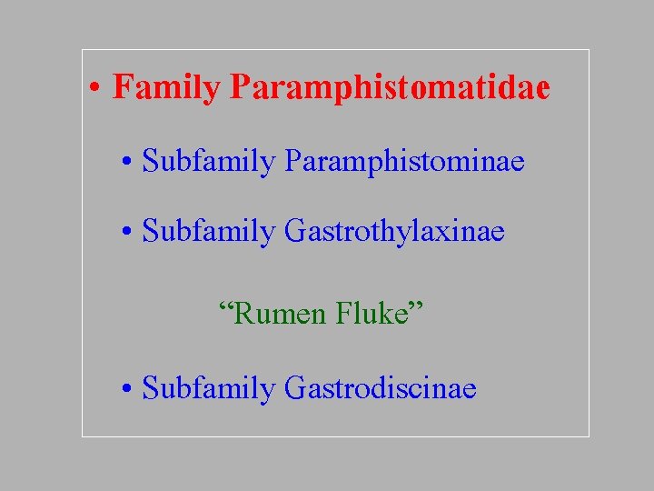 Trematode of Ruminant Trematode of Ruminant Family Fasciolidae