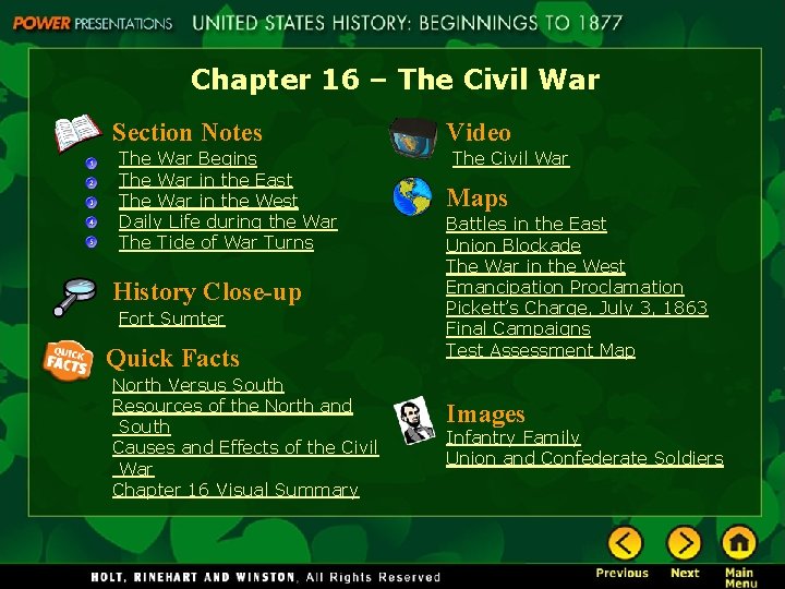 Chapter 16 The Civil War Section Notes The