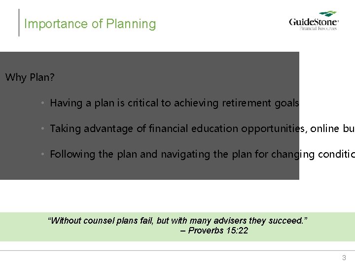 Importance of Planning Importance of Planning Components of