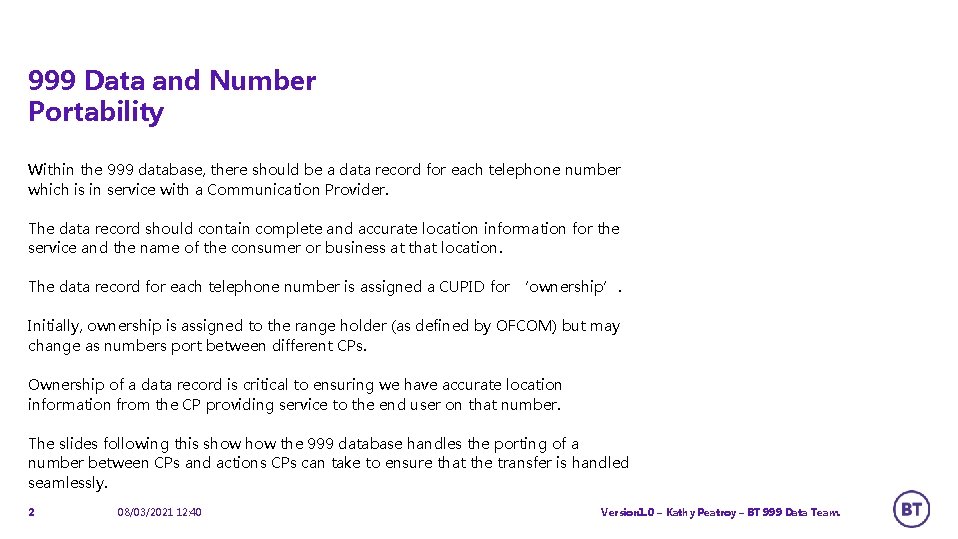 Number Portability and 999 Data 12 th March