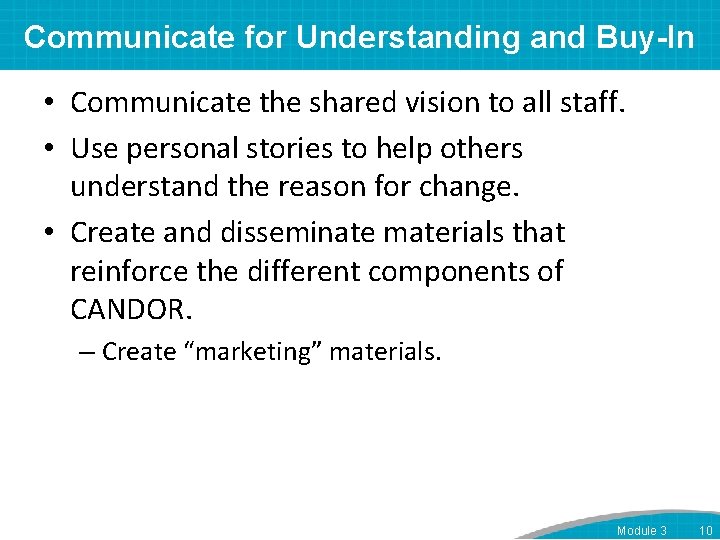 Communication and Optimal Resolution CANDOR Toolkit Module 3