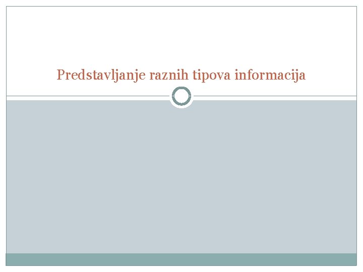 Predstavljanje raznih tipova informacija Kodiranje karaktera U komunikaciji