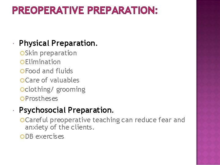 Medical Surgical Nursing Pre and Post operative nursing