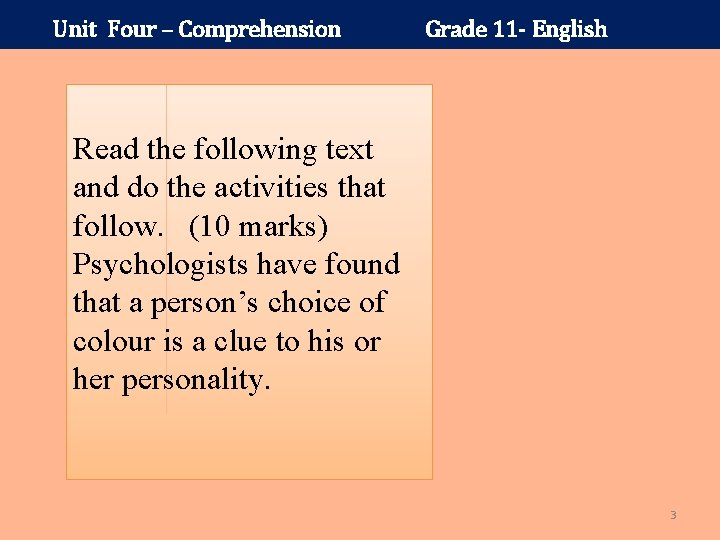 Unit Four Comprehension Grade 11 English Grade 11