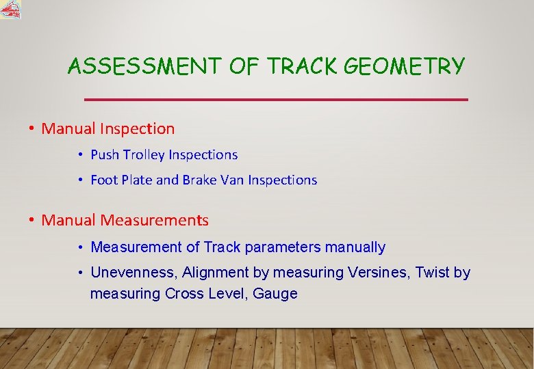 TRACK TOLERENCES Master Copy for IRTMTC by IRICEN