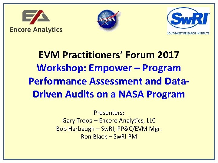 EVM Practitioners Forum 2017 Workshop Empower Program Performance