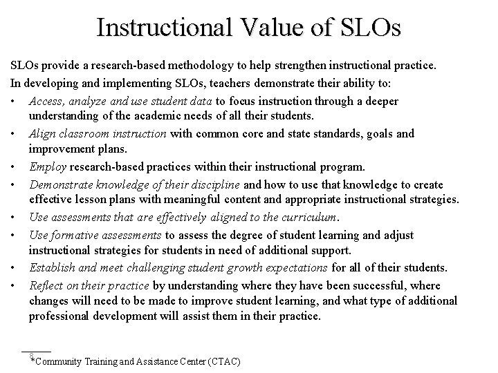 Student Learning Objective SLO An Overview Of the